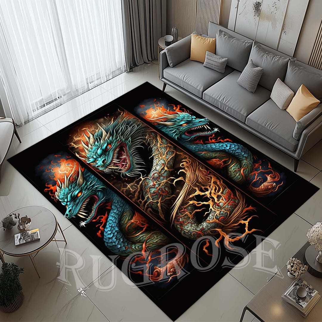 Dragon Rug, Dragon Design Rug, Dragon Pattern Rug, Dragons Rug ...