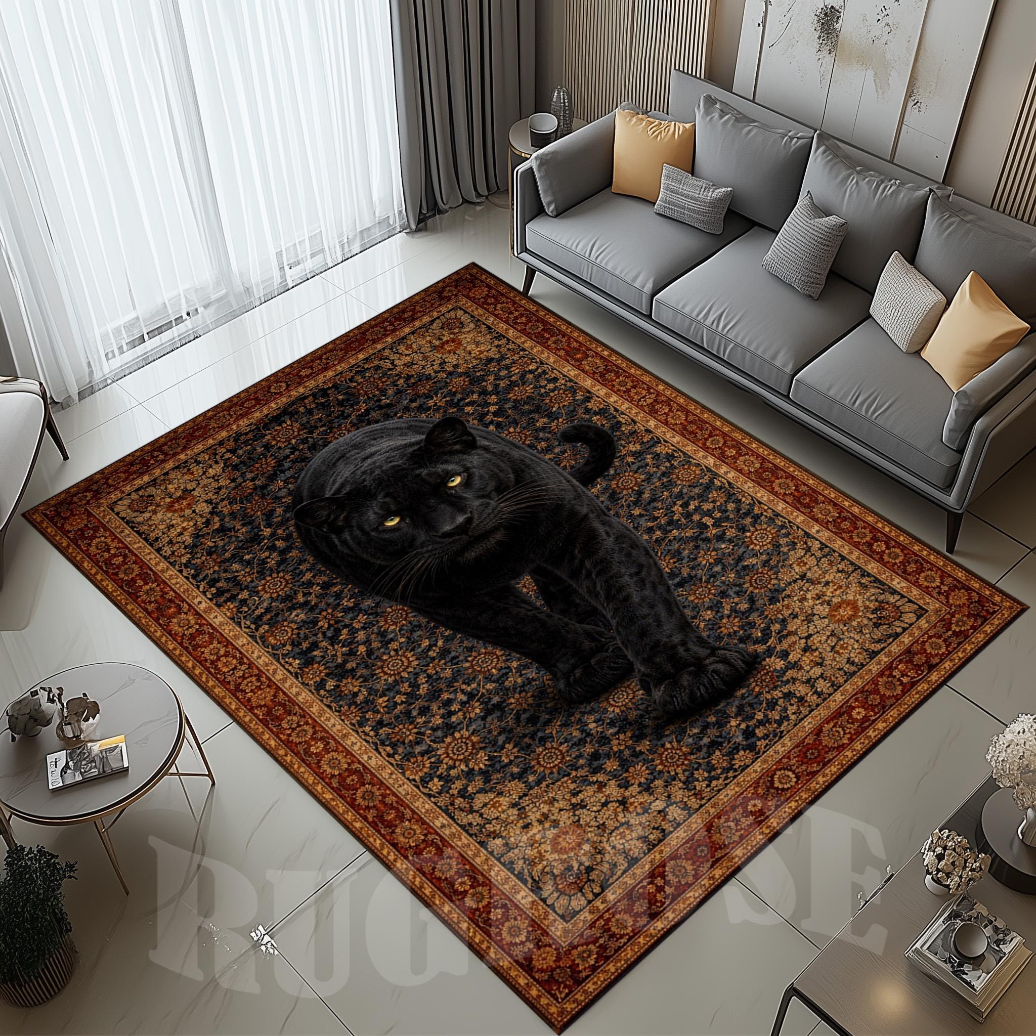 Panther Area Rug, Traditional Animal Print, Non-slip Cotton Base - Etsy