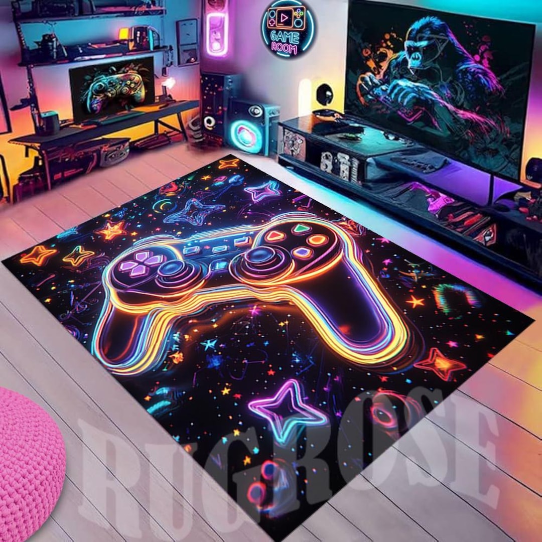 Gamer Rug, Game Controller Rug, Neon Game Controller, Game Room Rug ...
