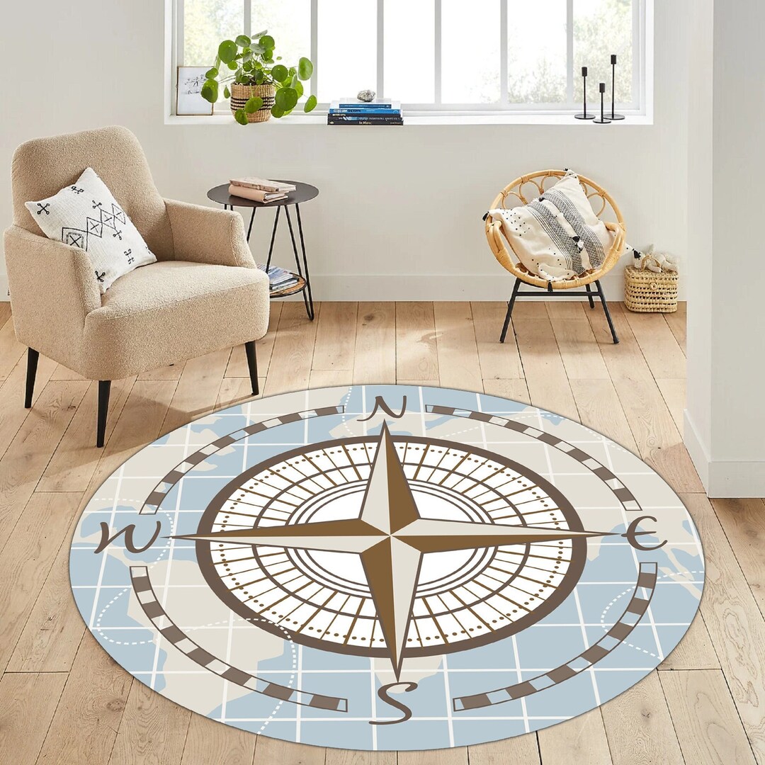 Compass Rug, Round Compass Rug, Medallion Rug, Round Decor Rug, Gift ...