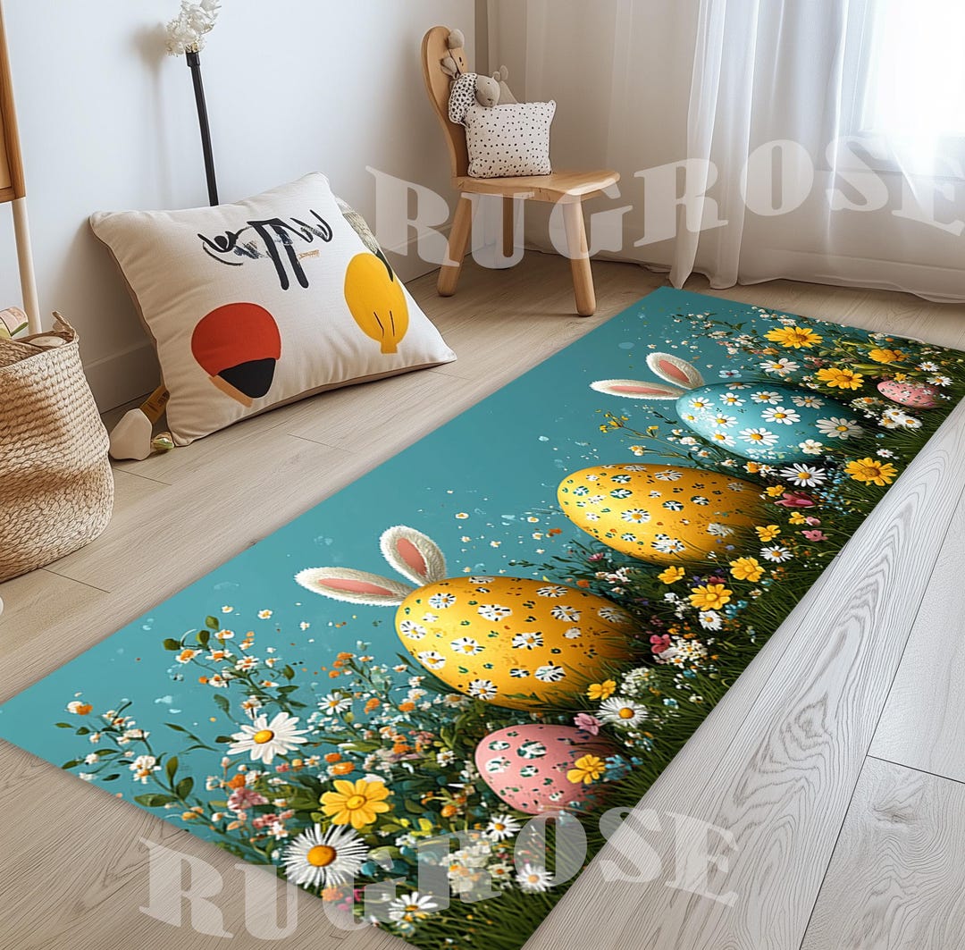 Easter Rug, Easter Egg Rug, Cute Egg Runner Rug, Rabbit Pattern Rug ...