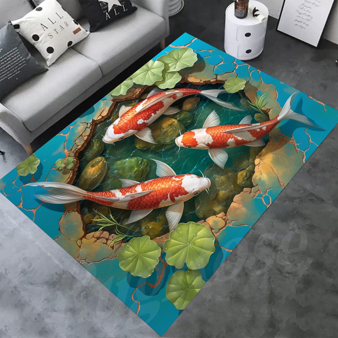 3D Koi Fish Area Rug: Optical Illusion Lake Design - Etsy