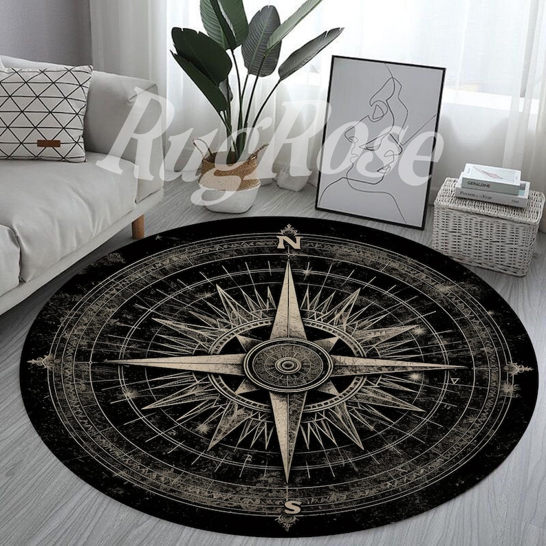 Compass Rose Round Rug, Non-slip Cotton Base, Area Rug - Etsy