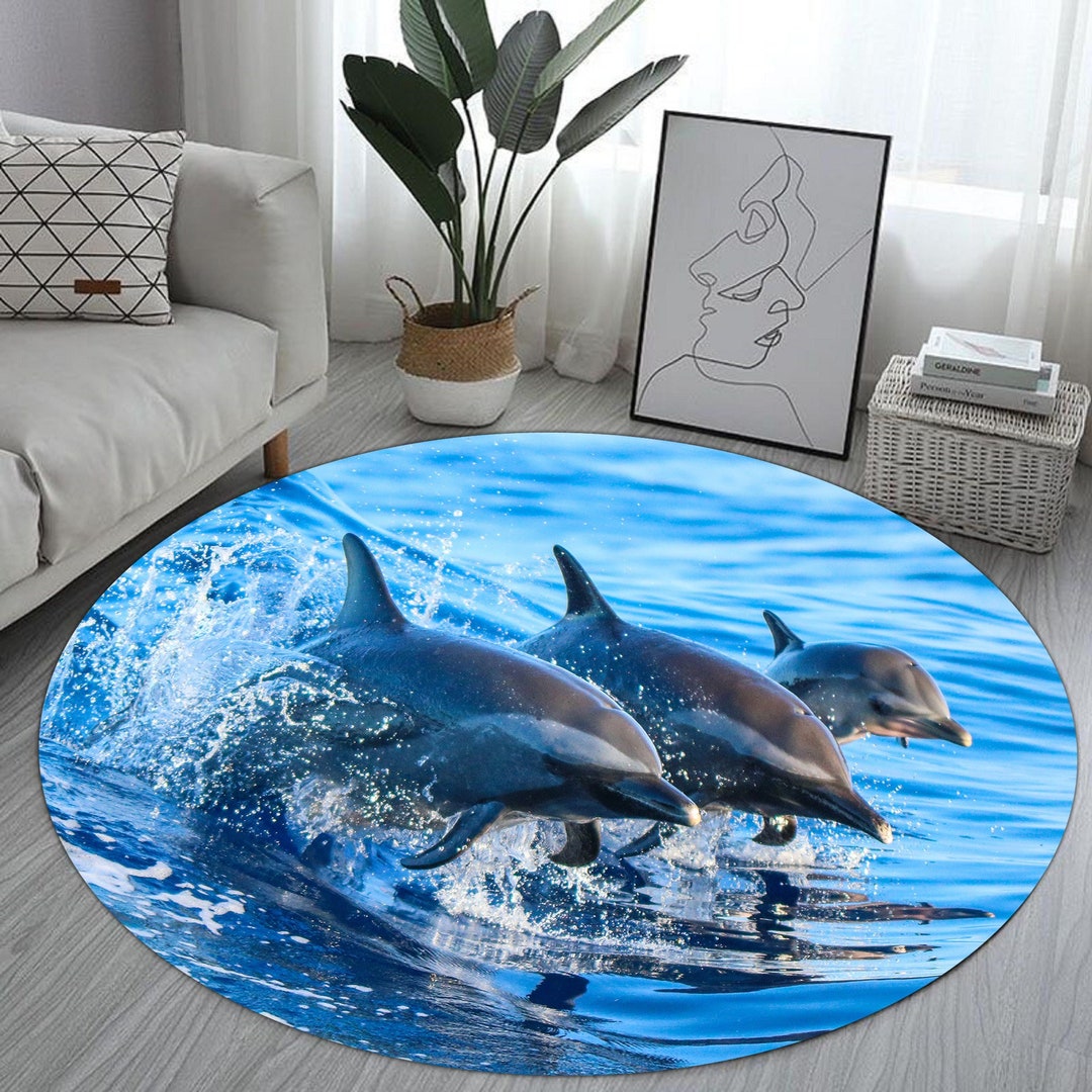 Dolphin Fish,dolphin Fish Rug, Round Dolphin Rug,ocean Theme Rug ...