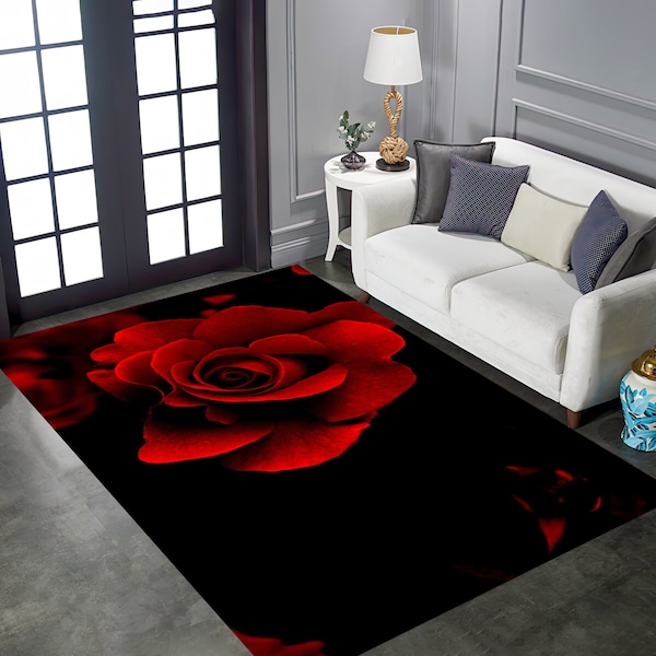 Black and Red Rose Rug - Etsy