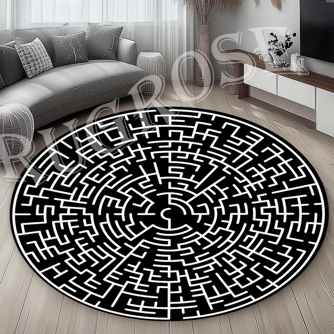 Maze Rug, Black White Rug, Black White Maze Rug, Maze Round Rug, Gift ...
