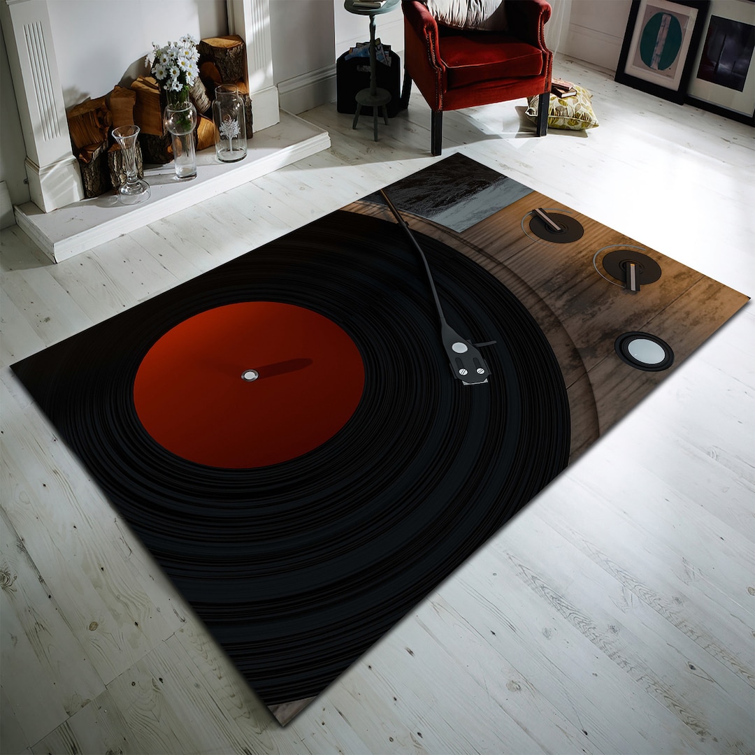 Record Rug, Record Patterned Rug, Record Player Rug,old Wooden Record ...