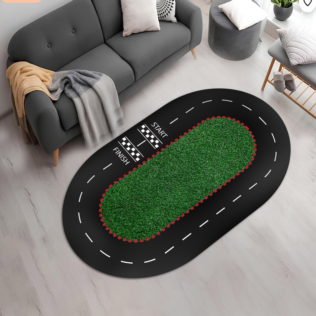 Race Track, Race Track Rug, Start Line, Finish Line, Oval Racetrack Rug ...