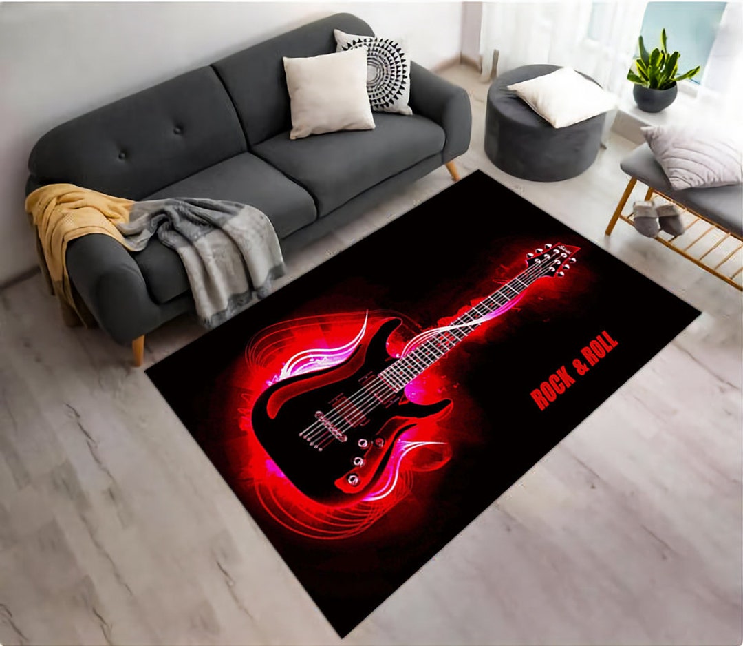 Rock and Roll Rug, Guitar Rug, Rock'n Roll, Rock Music Lovers Rug, Rock ...