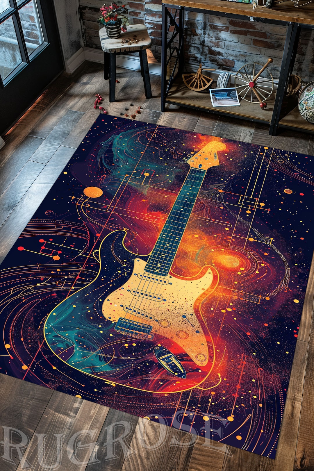 Guitar, Guitar Rug, Rock Guitar Rug, Music Rug, Music Room Rug,retro ...