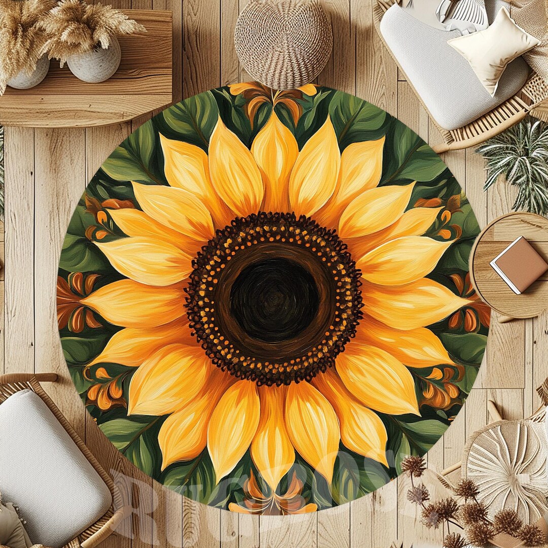 Sunflower,round Sunflower Rug,sunflower Pattern Rug, Yellow Sunflower ...