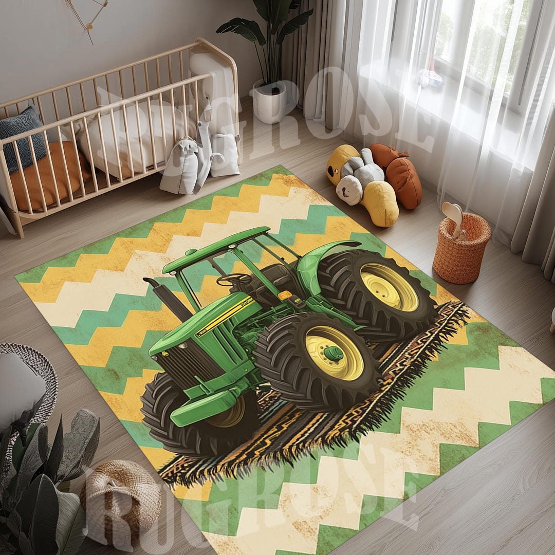 Tractor Rug,green Tractor Rug,tractor Pattern Carpet,vehicle Rug,kids ...