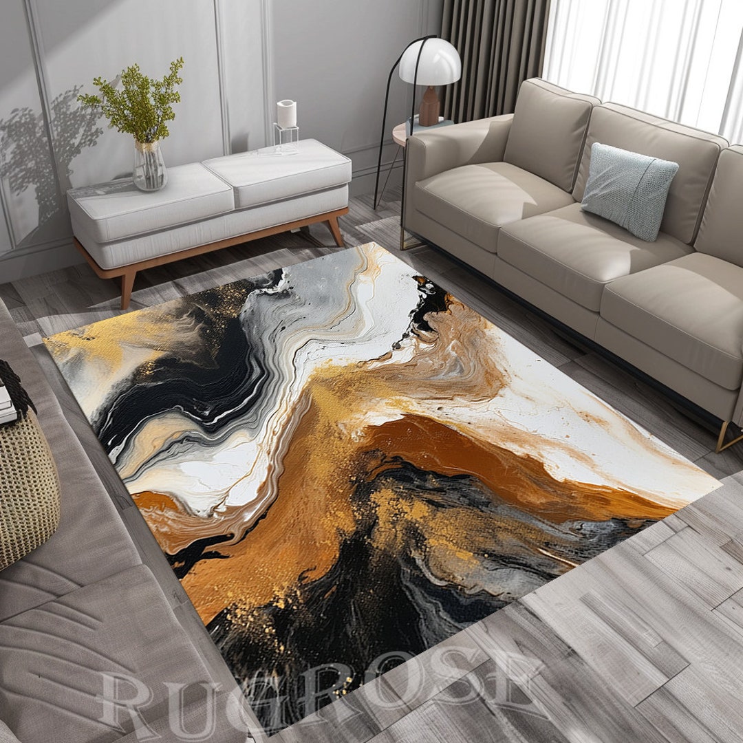 Marble Design Rug,marble Effect Rug,marble Rug,black and Gold Marble ...