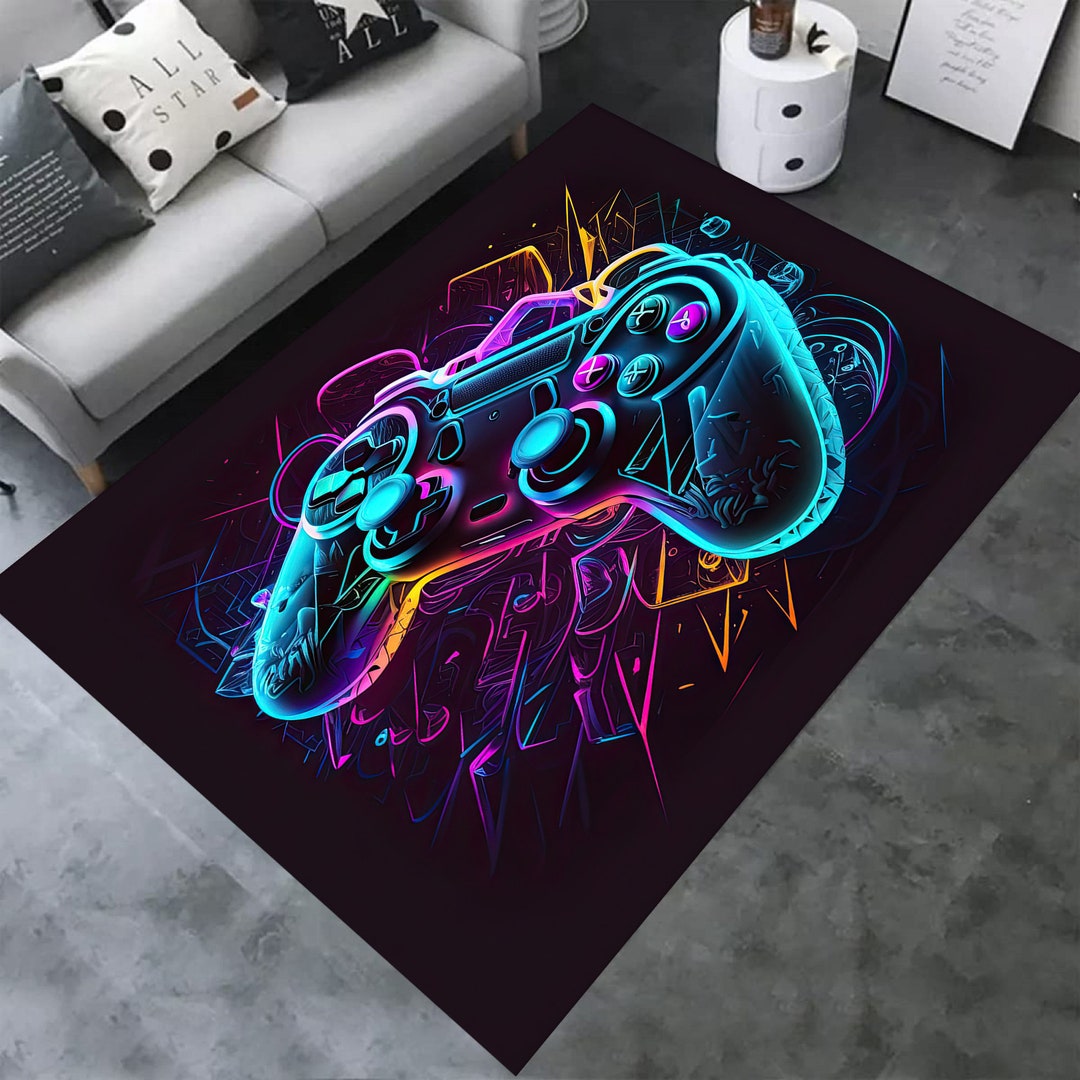 Gamer Rug, Game Controller, Neon Game Controller, Game Room Rug, Gaming ...
