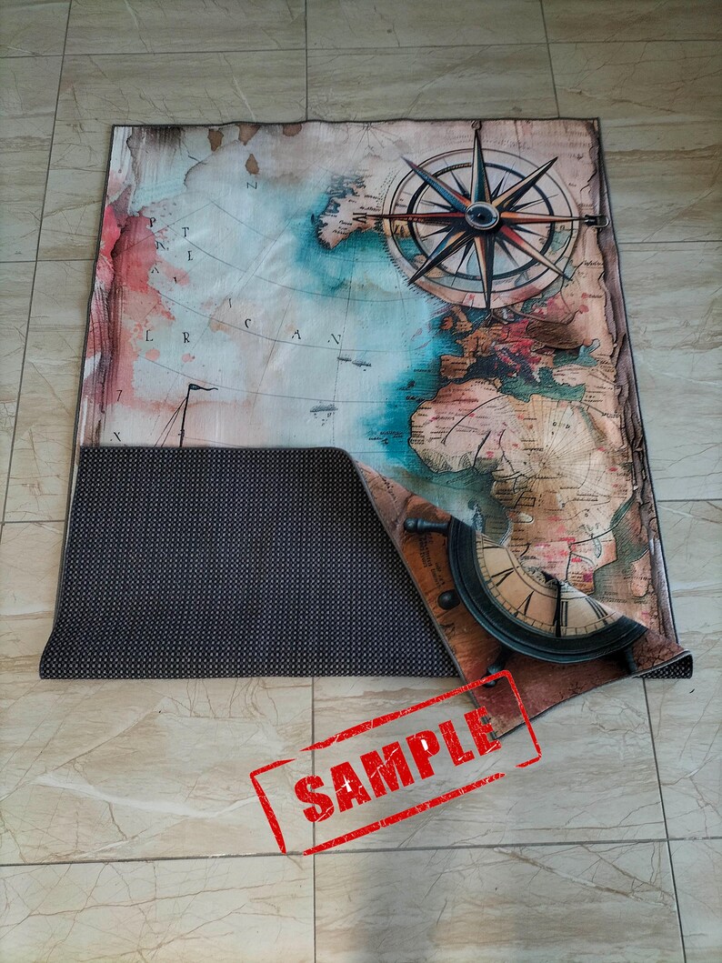 Nautical Chart Area Rug, Compass, Ship Design - Etsy