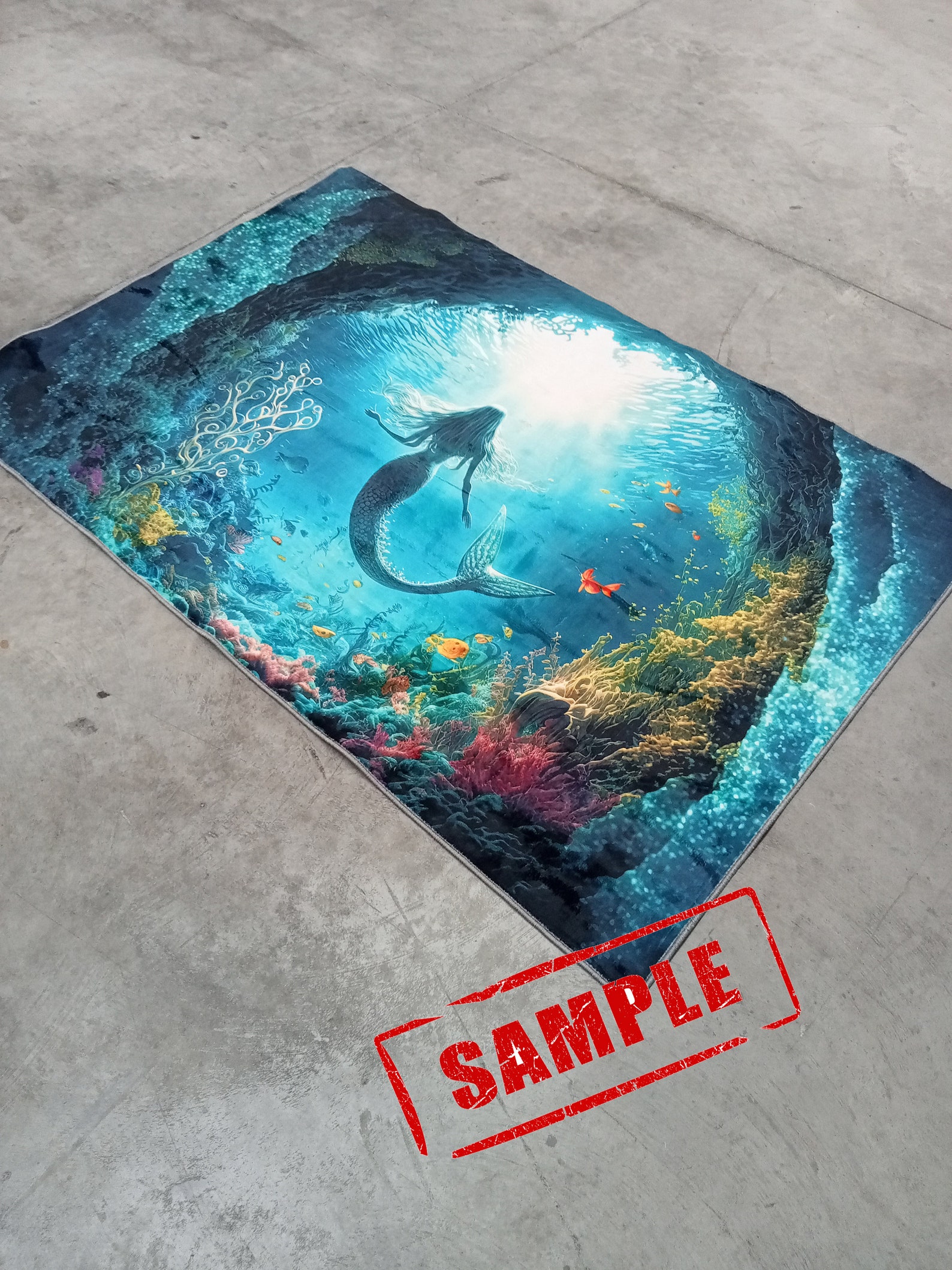 Mermaid Area Rug, Underwater Fantasy Decor, Non-slip Cotton Base - Etsy