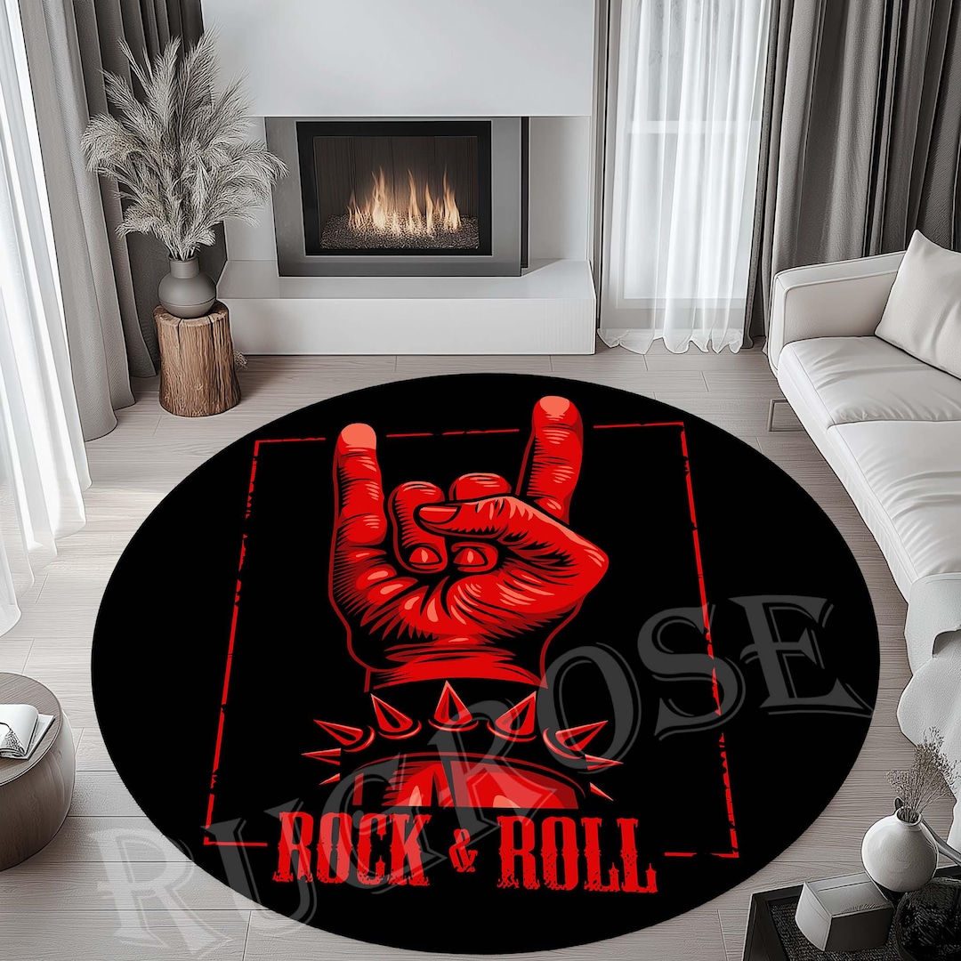 Rock and Roll Sign Rug, Rock Music Lovers Rug, Rock N Roll Rug, Rock'n ...