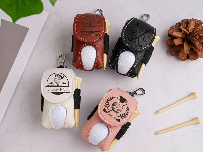 Personalized Golf Ball Bag, Mini Golf Ball Holder, Leather Golf Ball ...