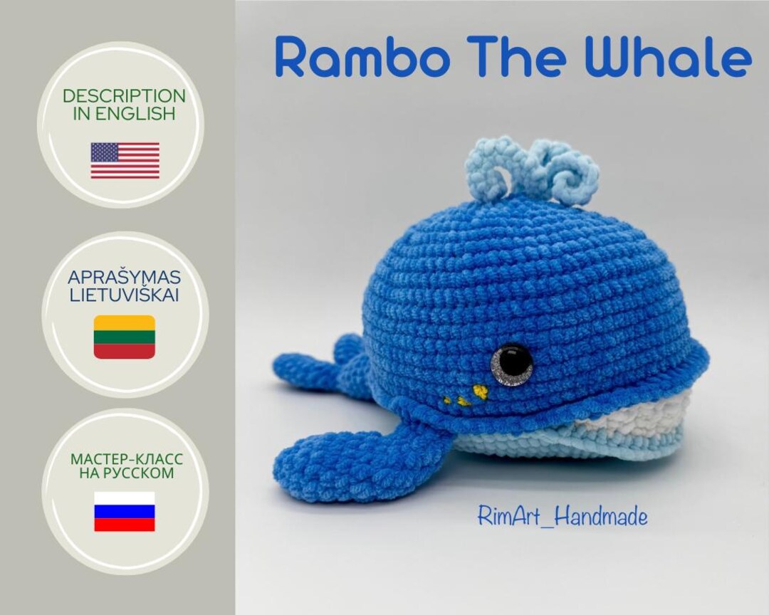 Rambo the Whale Crochet Pattern in Eng, and in Lt, PDF File, Amigurumi ...