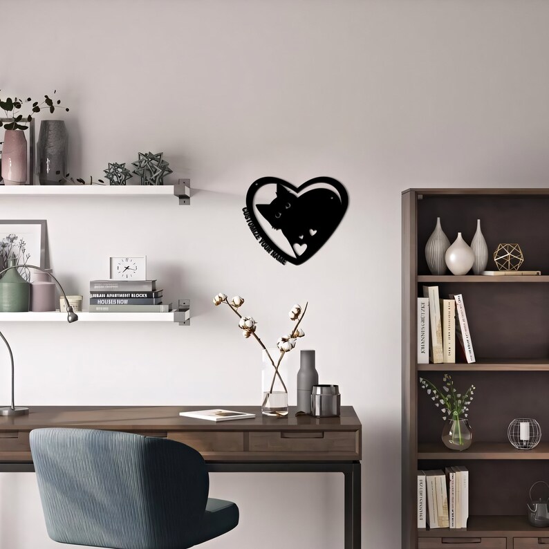 Custom Cat Heart Metal Wall Art Personalized Metal Cat Lover Sign ...