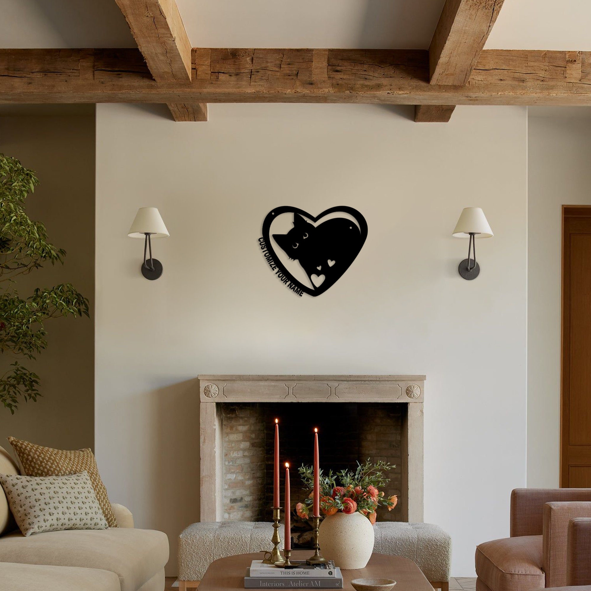 Custom Cat Heart Metal Wall Art Personalized Metal Cat Lover Sign ...