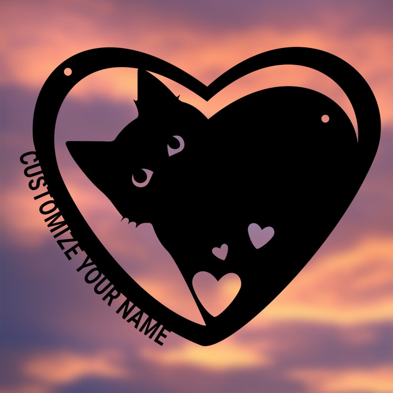 Custom Cat Heart Metal Wall Art Personalized Metal Cat Lover Sign ...