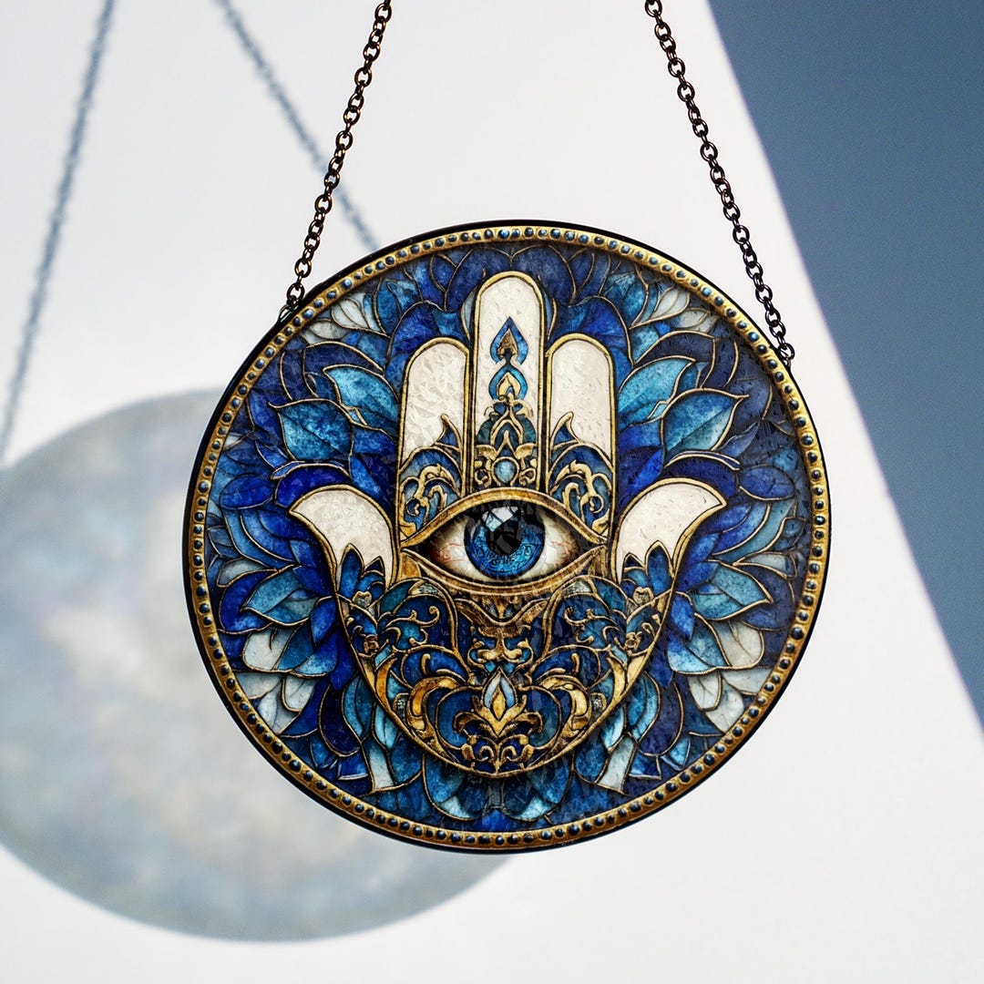 Hamsa Hand Star of David GLASS Suncatcher, Hanukkah Chanukah Suncatcher ...