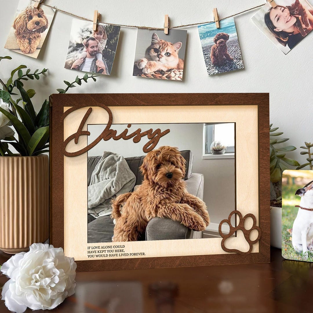 Custom Memorial Pet Picture Frame, Cat Memorial Wood Picture Frame, Dog ...