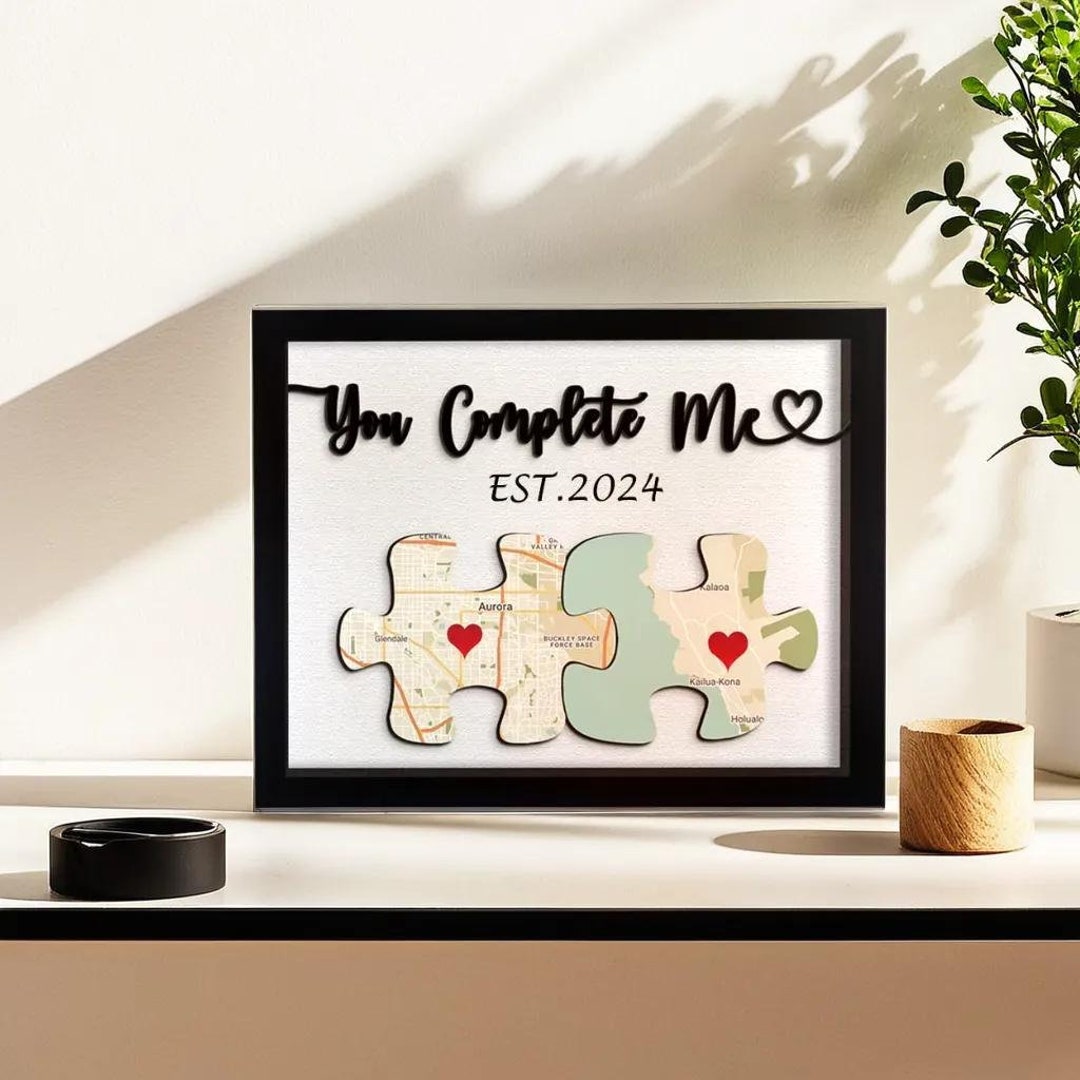Personalized You Complete Me Puzzle Sign Wooden Frame, Wood Map Puzzle ...