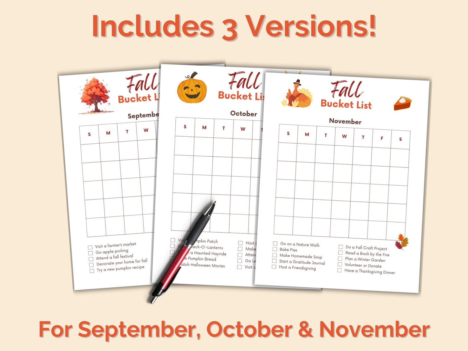 Fall Bucket List Printable, Seasonal Bucket List, Autumn Activities ...