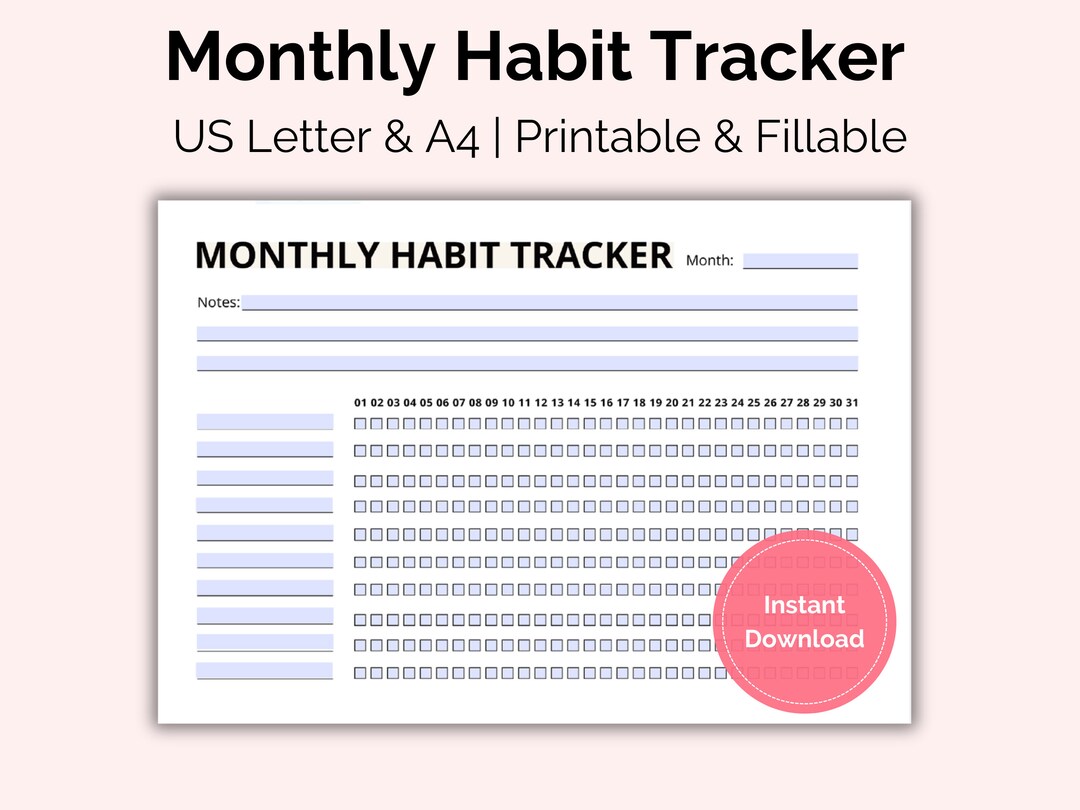 Monthly Habit Tracker Printable and Editable, 30-day Challenge Goal ...