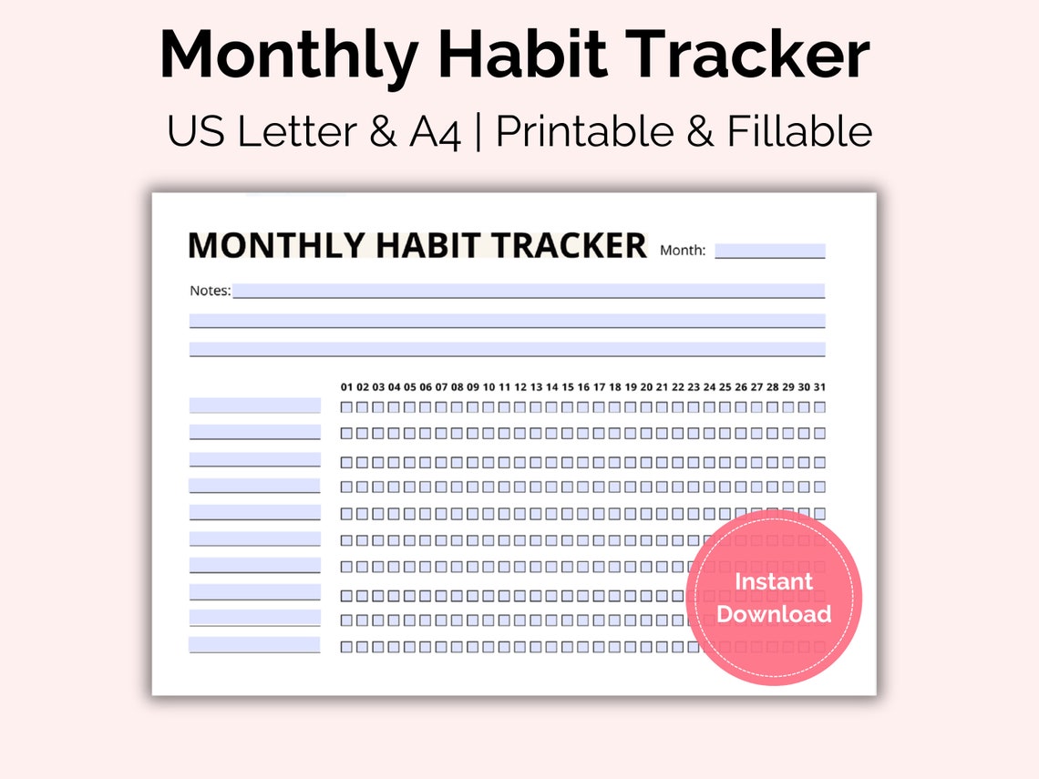 Monthly Habit Tracker Printable and Editable, 30-day Challenge Goal ...