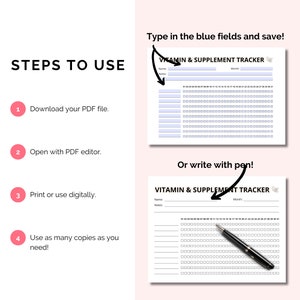 Editable Vitamin and Supplement Tracker Printable | Daily Health Tracker PDF | A4 & US Letter ...