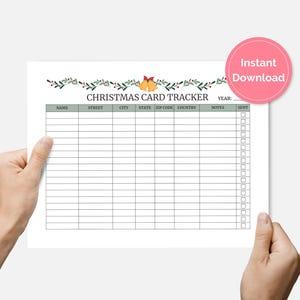 Christmas Card Tracker Printable Landscape, Editable Christmas Card ...