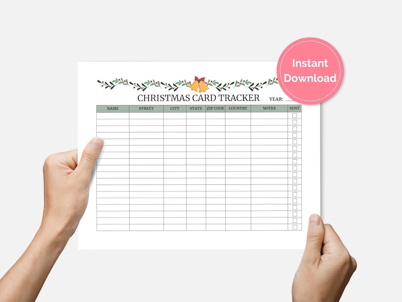 Christmas Card Tracker Printable Landscape, Editable Christmas Card ...