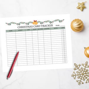 Christmas Card Tracker Printable Landscape, Editable Christmas Card ...