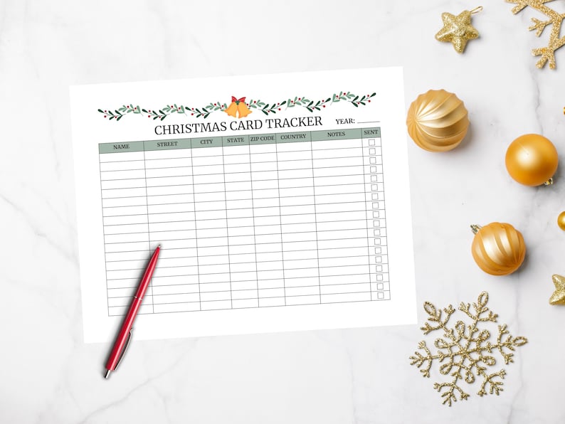 Christmas Card Tracker Printable Landscape, Editable Christmas Card ...