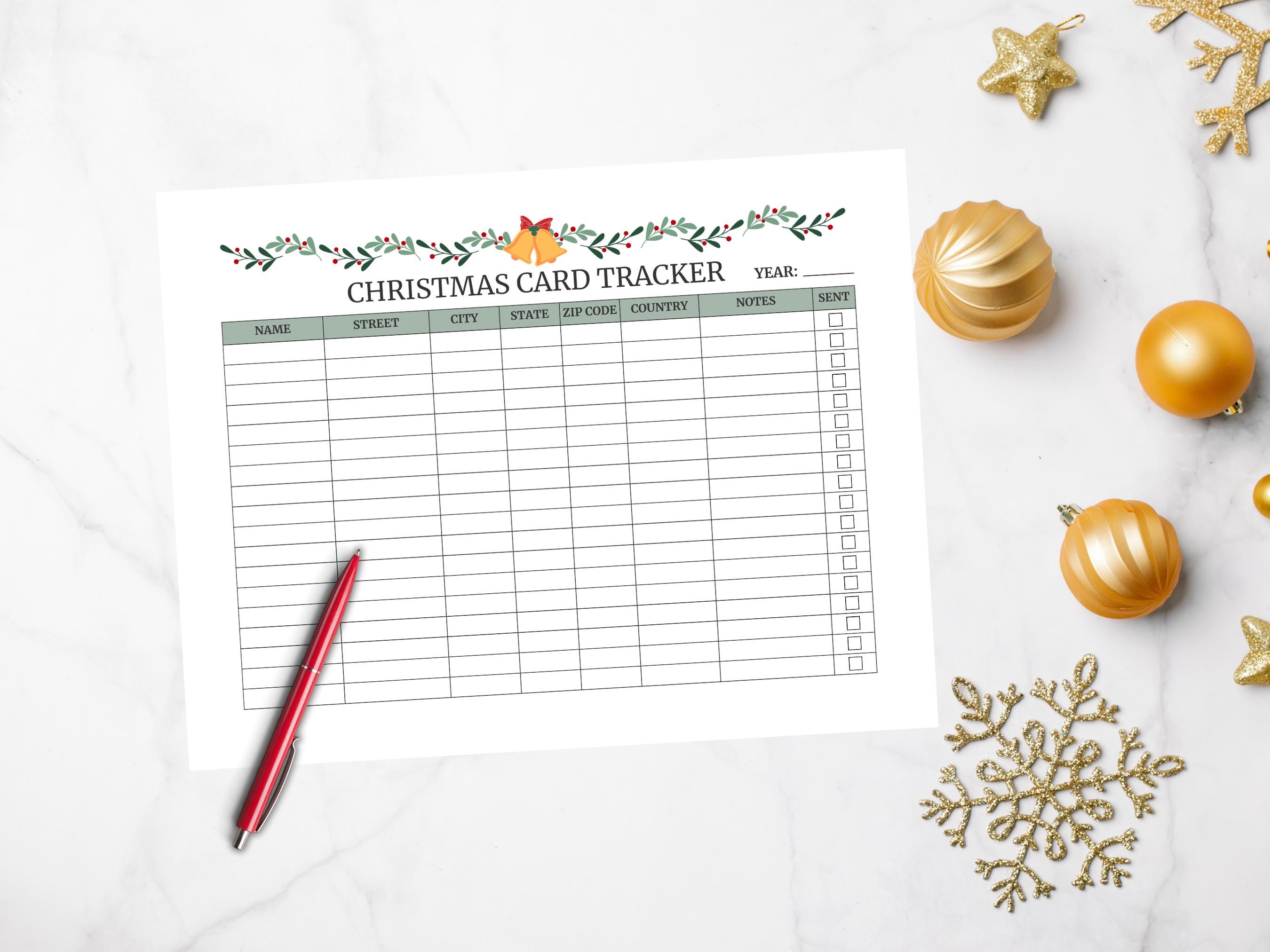 Christmas Card Tracker Printable Landscape, Editable Christmas Card ...