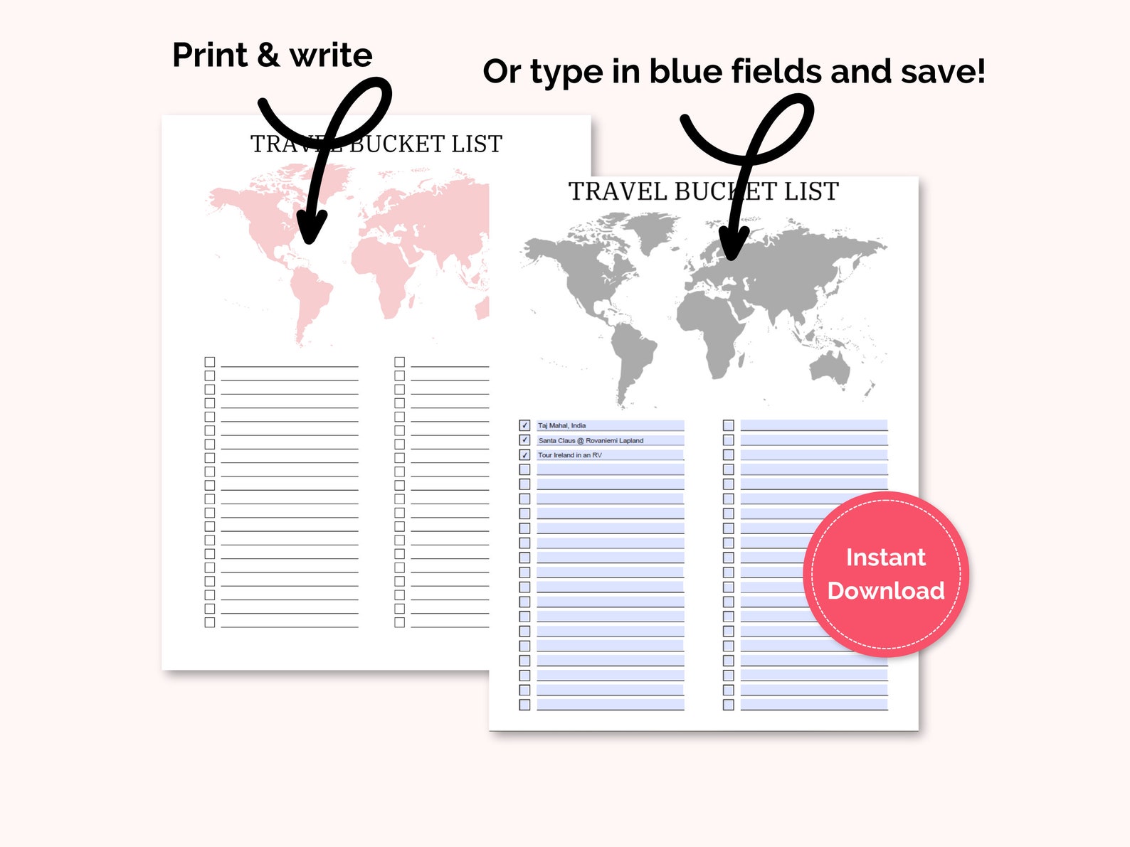 Travel Bucket List Printable, Fillable Travel to Do List, Travel ...