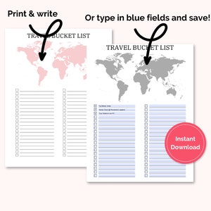 Travel Bucket List Printable, Fillable Travel to Do List, Travel ...