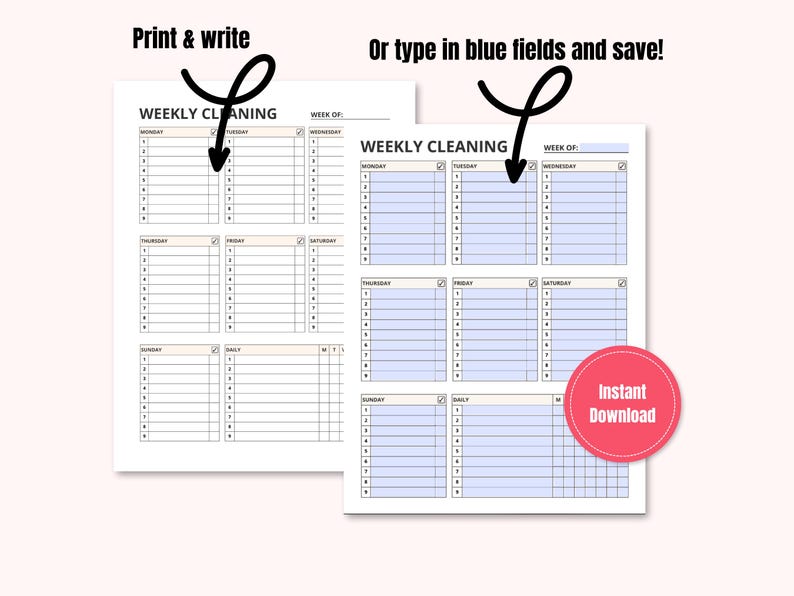 Editable Weekly Cleaning Checklist Printable, Daily and Weekly Cleaning ...