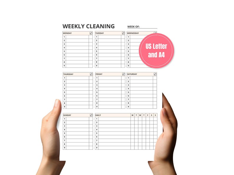 Editable Weekly Cleaning Checklist Printable, Daily and Weekly Cleaning ...