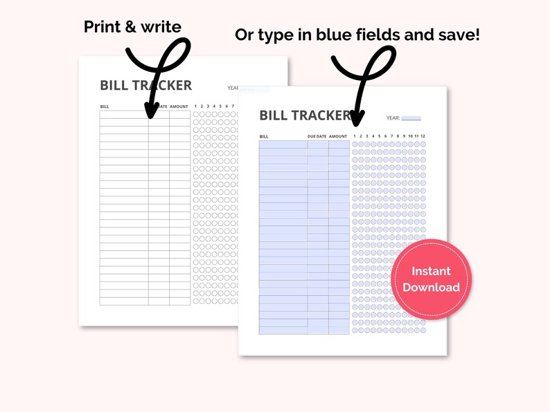Annual Bill Tracker Fillable & Printable, Editable Expense Log, Budget ...
