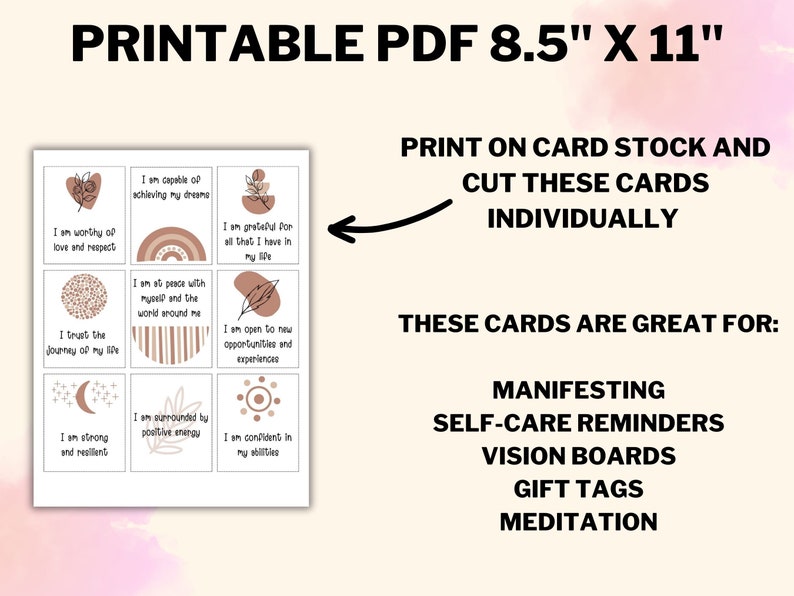 Printable Affirmation Cards Boho, Manifestation Card Deck, I Am Worthy ...