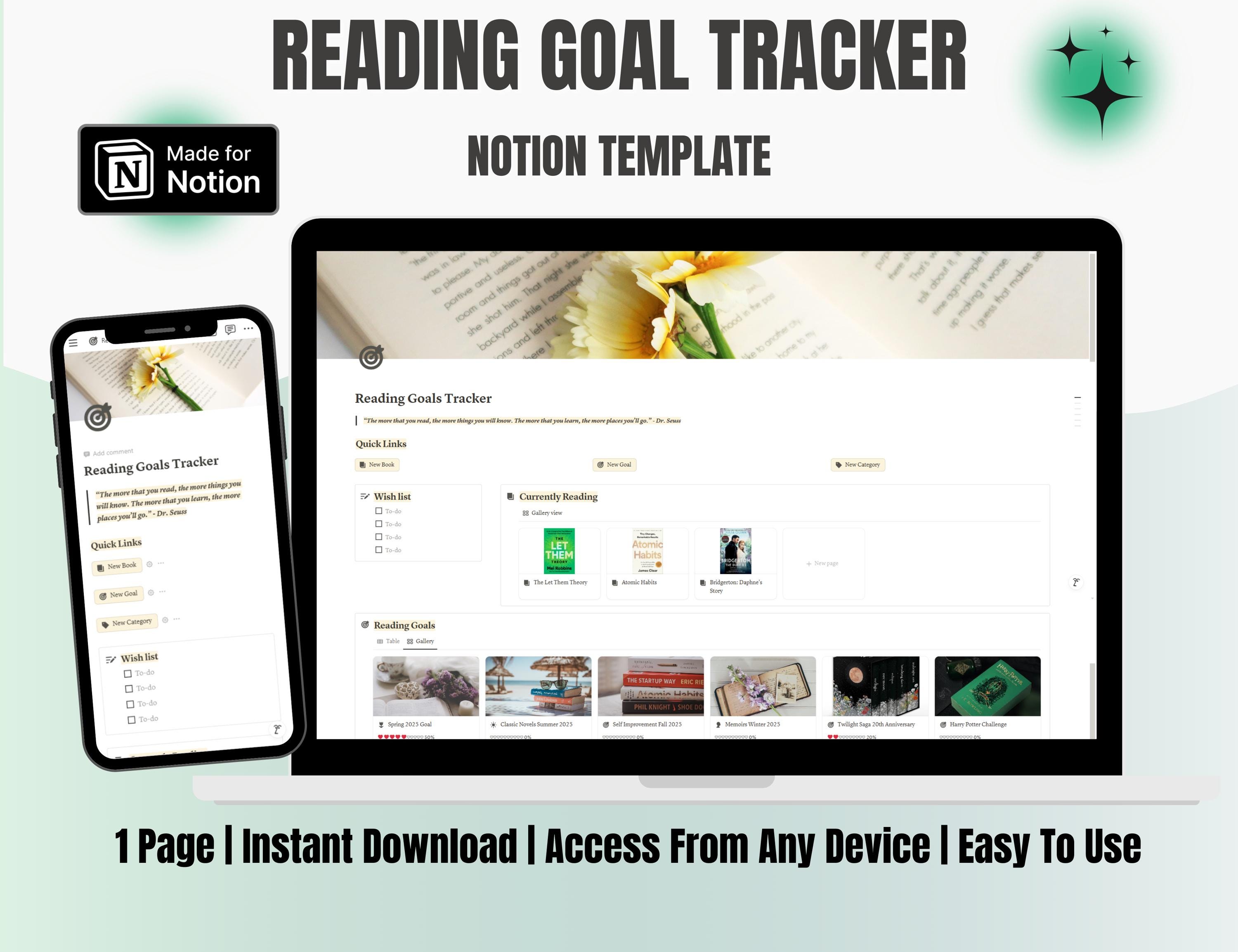 Reading Goal Tracker Notion Template, Book Goal Tracker, Reading ...