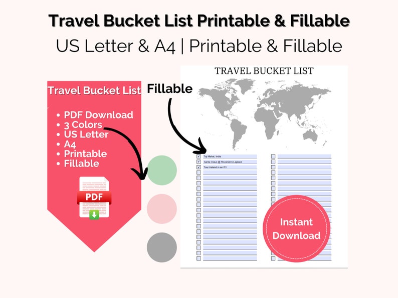 Travel Bucket List Printable, Fillable Travel to Do List, Travel ...
