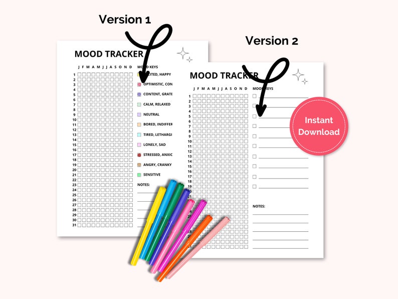 Mood Tracker Printable, Year in Pixels Mood Journal, Yearly Mood Log ...
