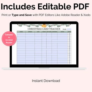 Christmas Card Tracker Printable Landscape, Editable Christmas Card ...