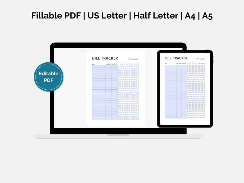 Annual Bill Tracker Fillable & Printable, Editable Expense Log, Budget ...