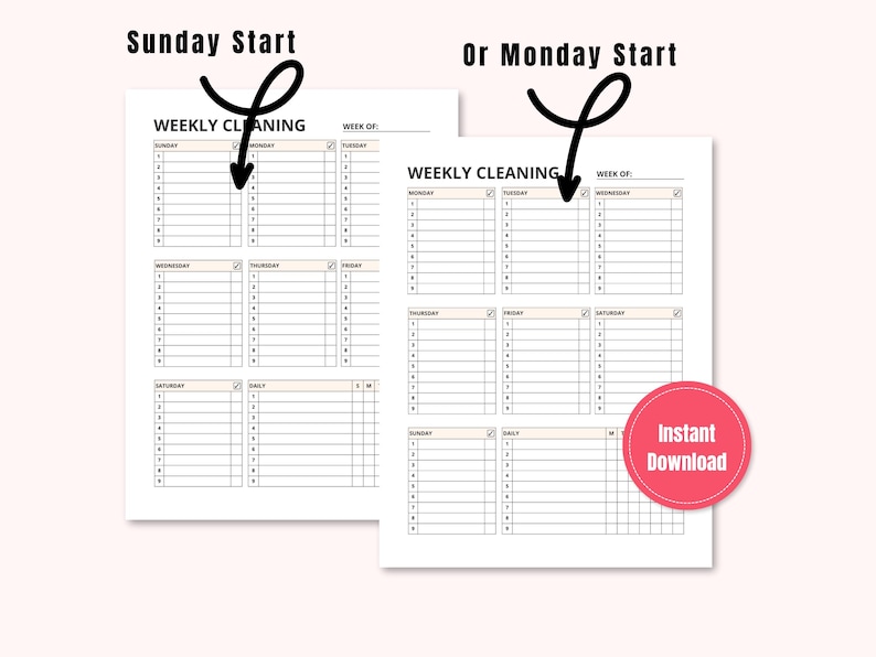 Editable Weekly Cleaning Checklist Printable, Daily and Weekly Cleaning ...